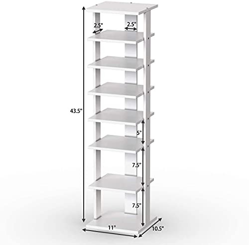 Hysache 7-Tier Shoe Rack, Entryway Shoe Shelf Organizer with Multiple Layers, Detachable Board, Different Gaps, Vertical Shoes Storage Tower for Narrow And Small Space (White, Singel Rack)