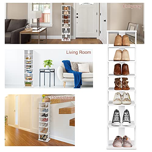 Hysache 7-Tier Shoe Rack, Entryway Shoe Shelf Organizer with Multiple Layers, Detachable Board, Different Gaps, Vertical Shoes Storage Tower for Narrow And Small Space (White, Singel Rack)