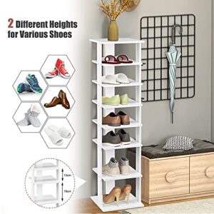 Hysache 7-Tier Shoe Rack, Entryway Shoe Shelf Organizer with Multiple Layers, Detachable Board, Different Gaps, Vertical Shoes Storage Tower for Narrow And Small Space (White, Singel Rack)