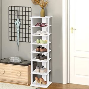 Hysache 7-Tier Shoe Rack, Entryway Shoe Shelf Organizer with Multiple Layers, Detachable Board, Different Gaps, Vertical Shoes Storage Tower for Narrow And Small Space (White, Singel Rack)