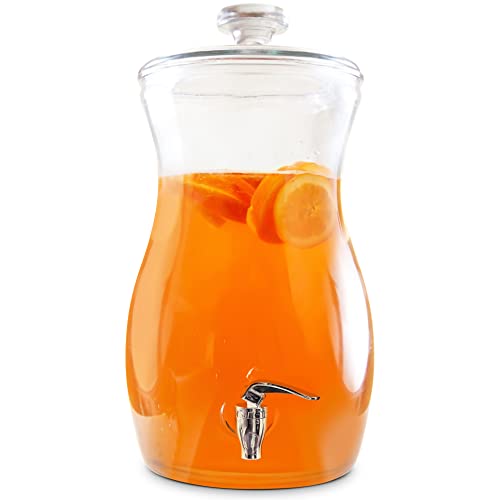 Style Setter Glass Beverage Dispenser for Countertop - 2.7 Gallon Large Glass Drink Dispenser w/Spigot & Lid - Party Drink Dispenser for Sweet Tea Lemonade Punch Water, Juice Dispensers for Parties