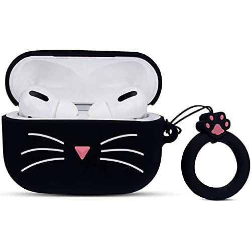 Airpod Pro Case Cover Cute Kitty Animal W Magnetic Dance Cat Airpod Holder Silicone Protective Case for Apple AirPods Pro | Funny Holiday Birthday Gifts for Her Women Teenage Girls (Black)