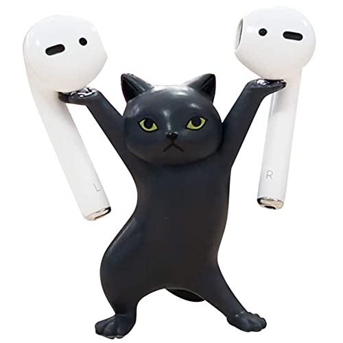 Airpod Pro Case Cover Cute Kitty Animal W Magnetic Dance Cat Airpod Holder Silicone Protective Case for Apple AirPods Pro | Funny Holiday Birthday Gifts for Her Women Teenage Girls (Black)