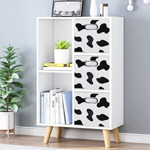 ANMINY 2PCS Storage Cubes Set Cow Print Large Cotton Linen Storage Bins Boxes Baskets with Handles PP Plastic Board Foldable Desktop Closet Shelf Organizer Container for Home Office - 11"x 11"x 11"