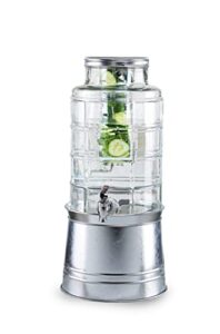 style setter patchwork beverage dispenser cold drink dispenser w/ 2.4-gallon capacity glass jug, ice insert, fruit infuser, galvanized base, leak proof spigot great for parties weddings