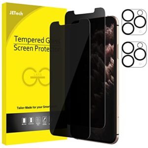 jetech privacy screen protector for iphone 11 pro 5.8-inch with camera lens protector, anti spy tempered glass film, 2-pack each