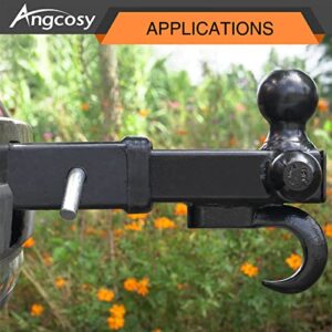 ANGCOSY Triple Ball Mount with Hook, 1-7/8”, 2” and 2-5/16” Tri-Ball Hitch Balls, Hollow Shank, Fits for 2” Receiver, 10,000 lbs