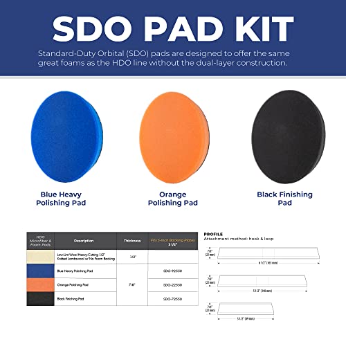 Lake Country Manufacturing SDO Microfiber and Foam Buffing and Polishing Kit w/Tapered Edge - Blue Heavy Polishing Pad, Orange Polishing Pad and Black Finishing Pad for Compounding (3 Pack, 3.5")