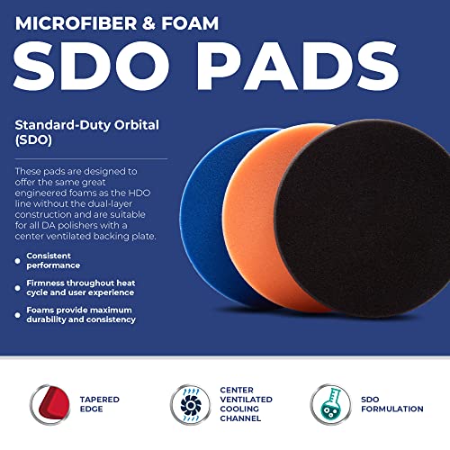 Lake Country Manufacturing SDO Microfiber and Foam Buffing and Polishing Kit w/Tapered Edge - Blue Heavy Polishing Pad, Orange Polishing Pad and Black Finishing Pad for Compounding (3 Pack, 3.5")