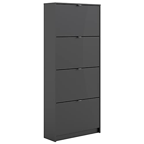 Pemberly Row Modern 4 Drawer Shoe Cabinet, 24-Pair Shoe Rack Storage Organizer in Black Matte