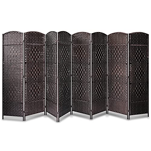 SereneLife Woven Fiber Screen Room Divider - Portable Freestanding Indoor Decorative 8-Panel Room Divider, Room Separator, Folding Privacy Screen, Dressing Area, Office - SereneLife SLRDX89