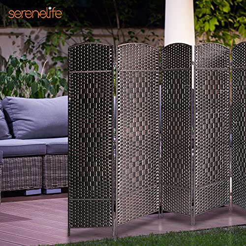 SereneLife Woven Fiber Screen Room Divider - Portable Freestanding Indoor Decorative 8-Panel Room Divider, Room Separator, Folding Privacy Screen, Dressing Area, Office - SereneLife SLRDX89