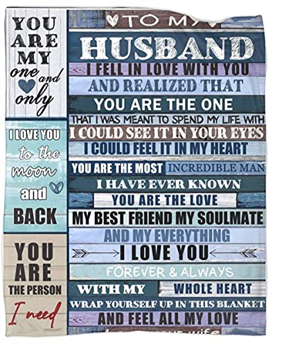 HAXOILO to My Husband Blanket from Wife Throw Letter Blankets for Couch Sofa Bed Warm Flannel Positive Encourage Throws Anniversary Birthday 50X60 Inch