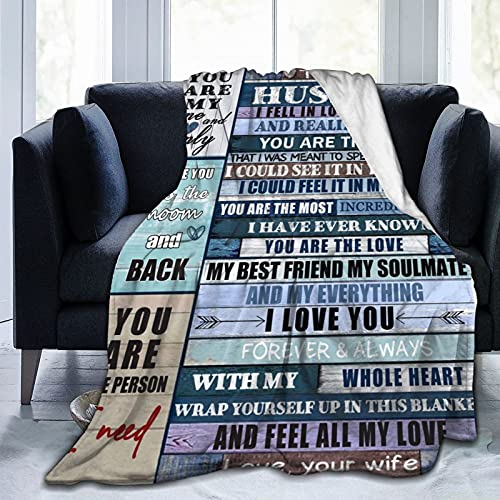 HAXOILO to My Husband Blanket from Wife Throw Letter Blankets for Couch Sofa Bed Warm Flannel Positive Encourage Throws Anniversary Birthday 50X60 Inch