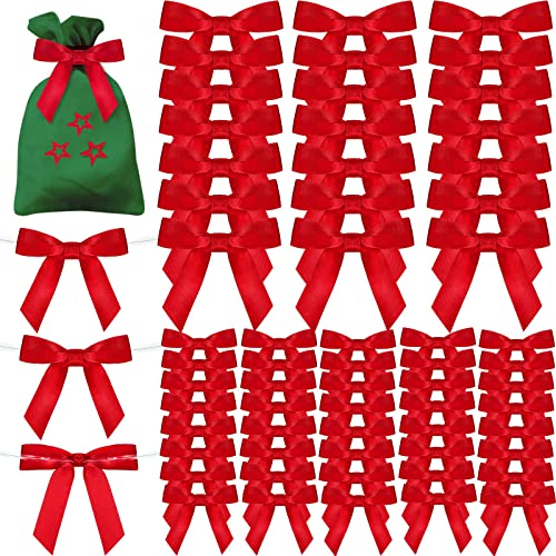 100 Pieces Twist Bow Satin Twist Tie Bows 5/8 Inch Bows for Halloween Wedding Crafts Wrapping Small Bows Candy Treat Bags Decoration(Red,5/8 Inch)