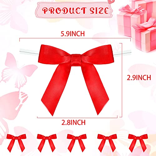 100 Pieces Twist Bow Satin Twist Tie Bows 5/8 Inch Bows for Halloween Wedding Crafts Wrapping Small Bows Candy Treat Bags Decoration(Red,5/8 Inch)