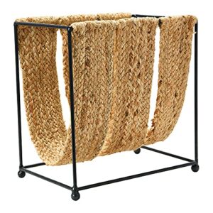 main + mesa woven jute and metal magazine holder, natural/black