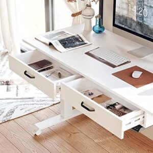 FEZIBO Adjustable Height Electric Standing Desk with Double Drawer, 48 x 24 Inches Stand Up Home Office Desk with Splice Tabletop, White Frame/White Top