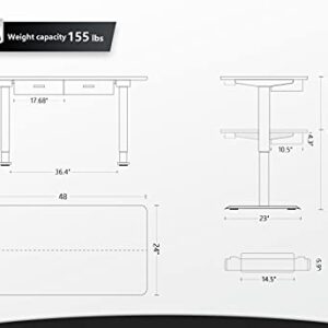 FEZIBO Adjustable Height Electric Standing Desk with Double Drawer, 48 x 24 Inches Stand Up Home Office Desk with Splice Tabletop, White Frame/White Top