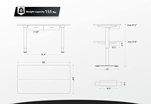 FEZIBO Adjustable Height Electric Standing Desk with Double Drawer, 48 x 24 Inches Stand Up Home Office Desk with Splice Tabletop, White Frame/White Top