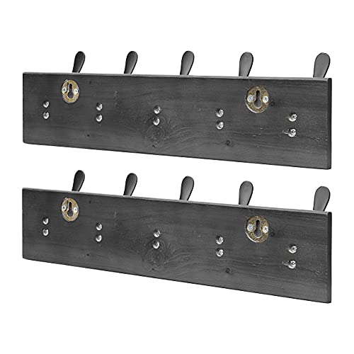 Hat Rack for Wall, Coat Rack Wall Mount Heavy Duty, 5 Double Coat Rack Hooks Set of 2, Wooden Base, Metal Coat Hook Rail for Coat, Hat, Key, ect.