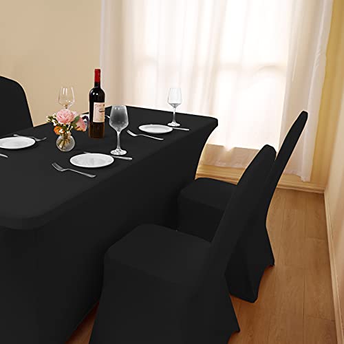 Asnomy 6Ft Table Cover Table Cloths for Parties Spandex Party Patio Fitted Table Covers for 6 Foot Tables Rectangle Tablecloths in Bulk for Wedding(Black)