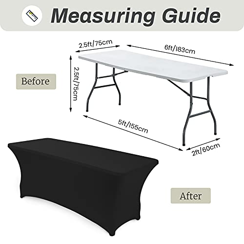 Asnomy 6Ft Table Cover Table Cloths for Parties Spandex Party Patio Fitted Table Covers for 6 Foot Tables Rectangle Tablecloths in Bulk for Wedding(Black)