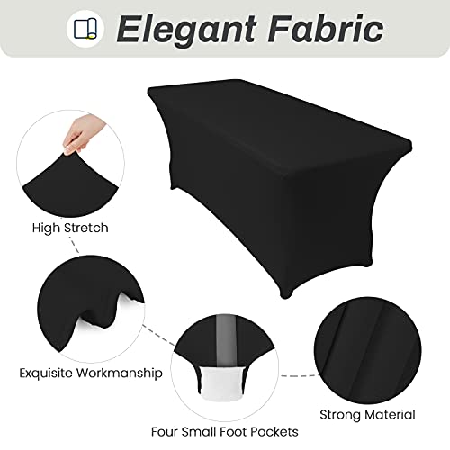 Asnomy 6Ft Table Cover Table Cloths for Parties Spandex Party Patio Fitted Table Covers for 6 Foot Tables Rectangle Tablecloths in Bulk for Wedding(Black)