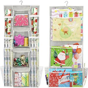 simple houseware double-sided hanging gift wrap organizer storage pockets, (set of 1)