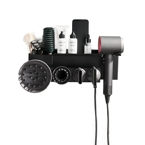 Hosoncovy Hair Dryer Wall Mount Holder Stand Blow Dryer Holder Rack Hook Organizer with Shelf for Dyson Supersonic Hair Dryer