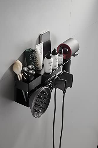 Hosoncovy Hair Dryer Wall Mount Holder Stand Blow Dryer Holder Rack Hook Organizer with Shelf for Dyson Supersonic Hair Dryer