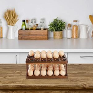 YOUEON Acacia Wooden Egg Holder with Double Layers, Wooden Egg Tray Holds 36 Fresh Egg, Deviled Egg Tray Egg Storage for Fresh Egg, Kitchen Organization, Countertop Display, Refrigerator Storage