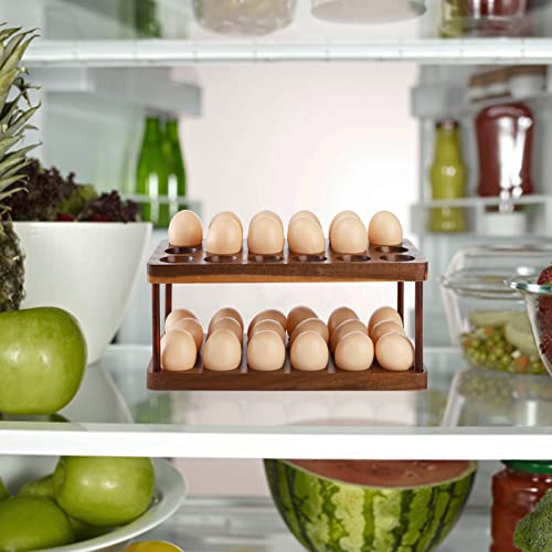 YOUEON Acacia Wooden Egg Holder with Double Layers, Wooden Egg Tray Holds 36 Fresh Egg, Deviled Egg Tray Egg Storage for Fresh Egg, Kitchen Organization, Countertop Display, Refrigerator Storage