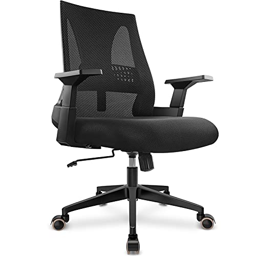 DAVEJONES Office Desk Chair Mid Back - Lumbar Support Ergonomic Office Chair, Swivel Chair with Large Seat for Adults Comfortable