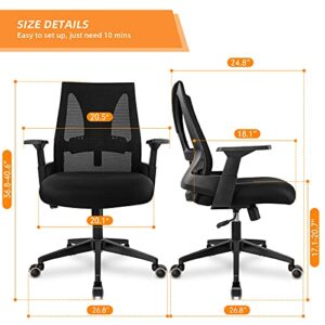 DAVEJONES Office Desk Chair Mid Back - Lumbar Support Ergonomic Office Chair, Swivel Chair with Large Seat for Adults Comfortable