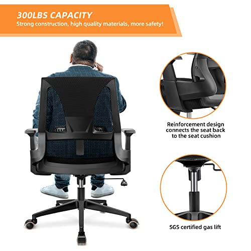 DAVEJONES Office Desk Chair Mid Back - Lumbar Support Ergonomic Office Chair, Swivel Chair with Large Seat for Adults Comfortable