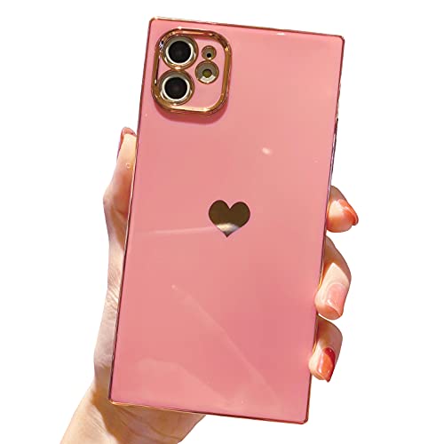 Tzomsze Square iPhone 11 Case, Cute Full Camera Lens Protection & Electroplate Reinforced Corners Shockproof Edge Bumper Case Compatible with iPhone 11 [6.1 inches] -Candy Pink