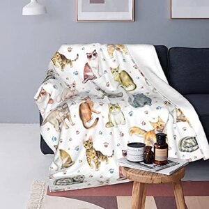 breeds of cats throw blanket cozy plush flannel fleece soft bed blankets for sofa couch bedroom 60"x50"