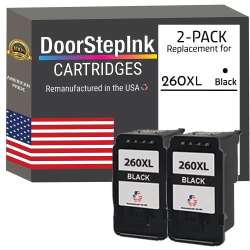 DoorStepInk Remanufactured in The USA Ink Cartridge Replacements for Canon PG-260XL 260 XL 2 Black Ink Cartridges for Canon PIXMA TR7020 Canon PIXMA TS5320 Canon PIXMA TS6420 Shows Ink Level