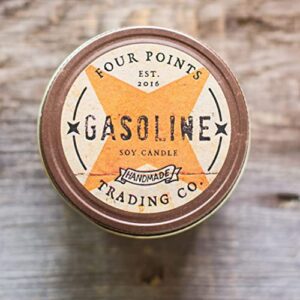 Gasoline Scented Candle 4 oz - Soy Aromatherapy Candle with Jar - Great Fun Gifts for Birthday, Anniversary, Christmas, New Year, House Warming and More - Four Points Trading Co.