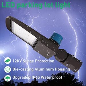 OSTEK 300W LED Parking Lot Lights with Dusk-to-Dawn Photocell, Outdoor Commercial Area Lighting Fixture 42000LM - Waterproof IP65 5000K LED Shoebox Light with Slip Fitter Mount 100-277V