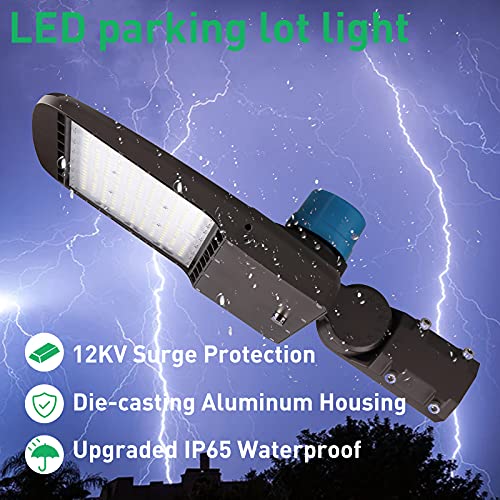 OSTEK 300W LED Parking Lot Lights with Dusk-to-Dawn Photocell, Outdoor Commercial Area Lighting Fixture 42000LM - Waterproof IP65 5000K LED Shoebox Light with Slip Fitter Mount 100-277V