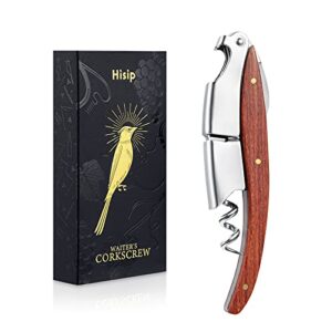 hisip wine bottle opener upgrade corkscrew phoenix design red dot award crafted rosewood handle, quick stainless steel wine key for beers and wine bottles, christmas gift for waiters bartenders