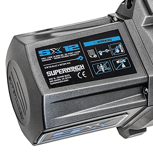 Superwinch 1712201 SX12SR 12V DC Winch 12,000 lb/5,443 kg Single Line Pull with Hawse Fairlead, 3/8in x 85ft Synthetic Rope, Corded Handheld and Wireless Remote