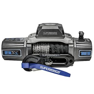 Superwinch 1712201 SX12SR 12V DC Winch 12,000 lb/5,443 kg Single Line Pull with Hawse Fairlead, 3/8in x 85ft Synthetic Rope, Corded Handheld and Wireless Remote