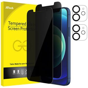 jetech privacy screen protector for iphone 12 6.1-inch with camera lens protector (not for iphone 12 pro), anti spy tempered glass film, 2-pack each