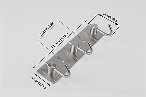 TocTen Coat Rack, Thicken Stainless Steel Coat Hook Rack, Wall Hook Available in Wall Mounted and Adhesive Install, Towel Hook for Bathroom and Kitchen to Hang Robe, Spoon, Towel, Key (3, Brushed)