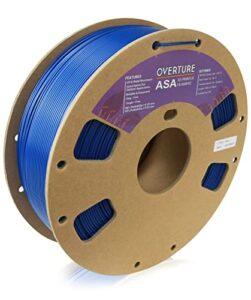 overture asa filament 1.75mm premium anti-uv 3d printer filament, 1kg spool (2.2lbs), dimensional accuracy +/- 0.03 mm, fit most fdm printer (blue)