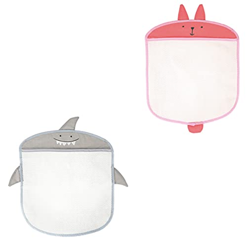 balacoo 2pcs Wall Mounted Storage Bag Cartoon Mesh Bath Toy Organizer Suction Cup Hanging Basket for Kitchen Bathroom Wall Door Closet 42X35CM