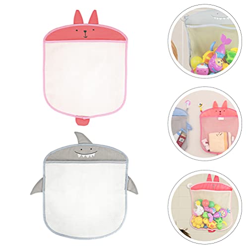 balacoo 2pcs Wall Mounted Storage Bag Cartoon Mesh Bath Toy Organizer Suction Cup Hanging Basket for Kitchen Bathroom Wall Door Closet 42X35CM